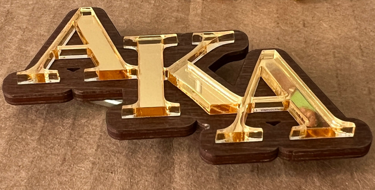Wooden and Acrylic AKA Letter Badge (Pink, Silver, Gold)